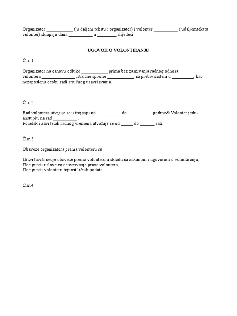 Ugovor o Volontiranju | PDF