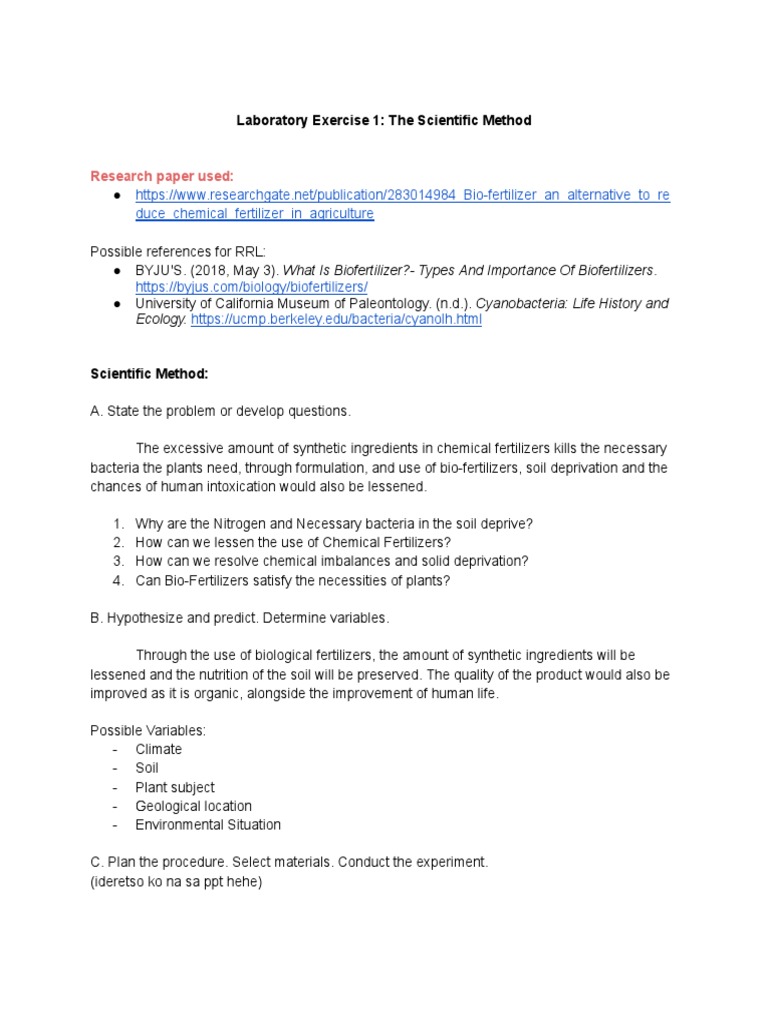Lab Exercise Scientific Method | PDF | Fertilizer | Soil