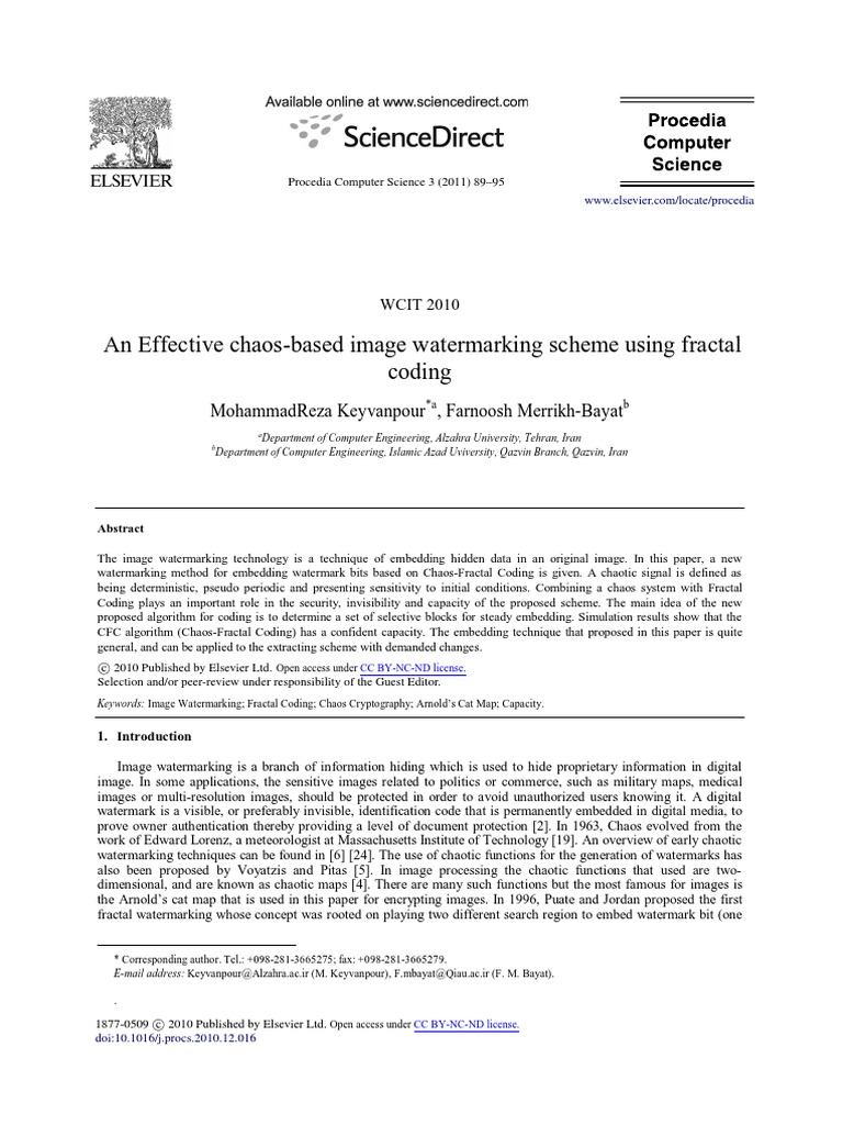 An Effective Chaos Based Image Watermarking Scheme Using Fractal Coding Pdf Chaos Theory 