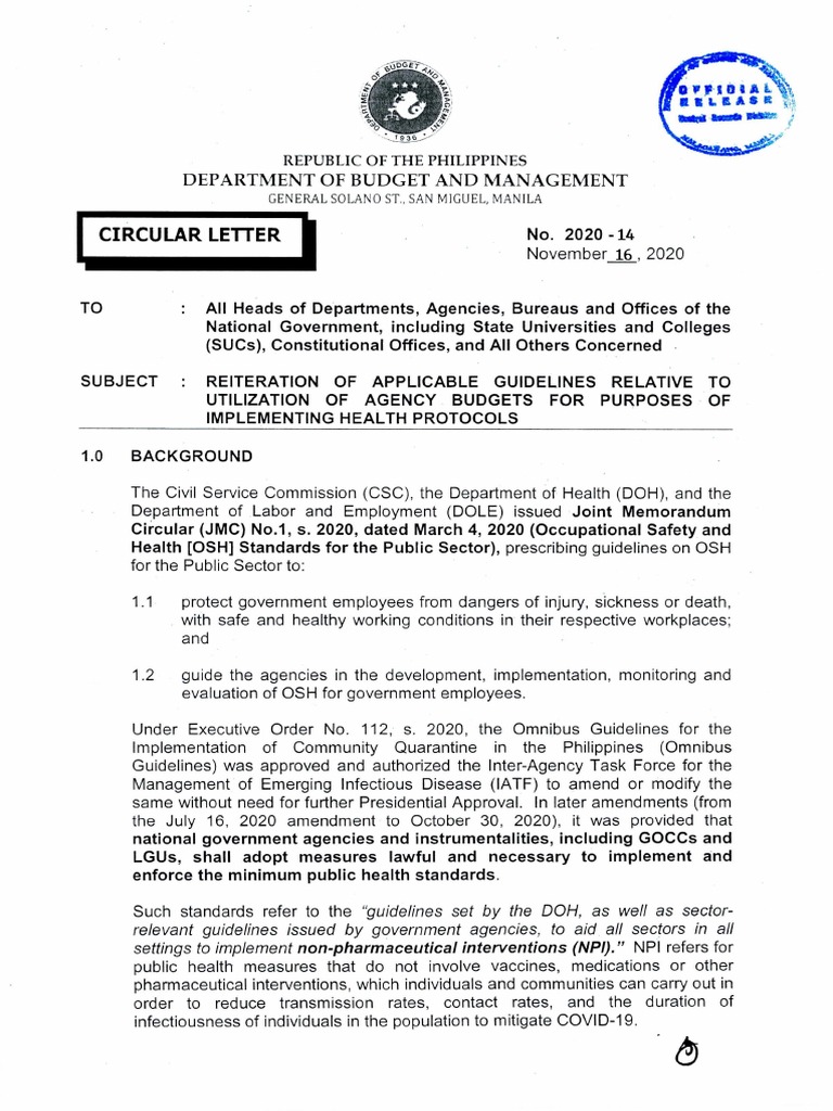 DBM Circular 2020-14 - Guidelines of Budget Utilization in Relation To ...