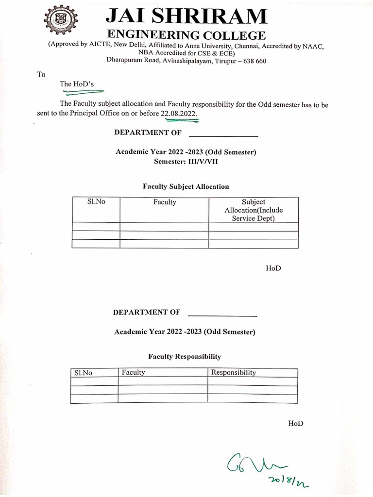 Subject Allocation and Responsibilities | PDF