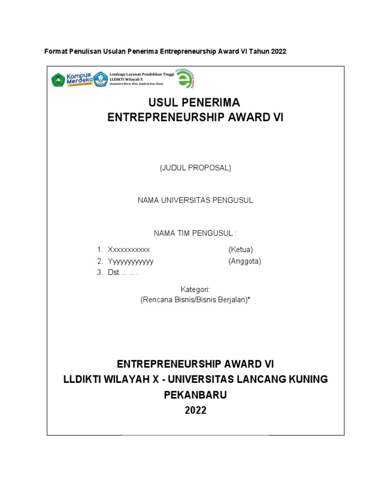 Proposal Entrepreneurship Award | PDF