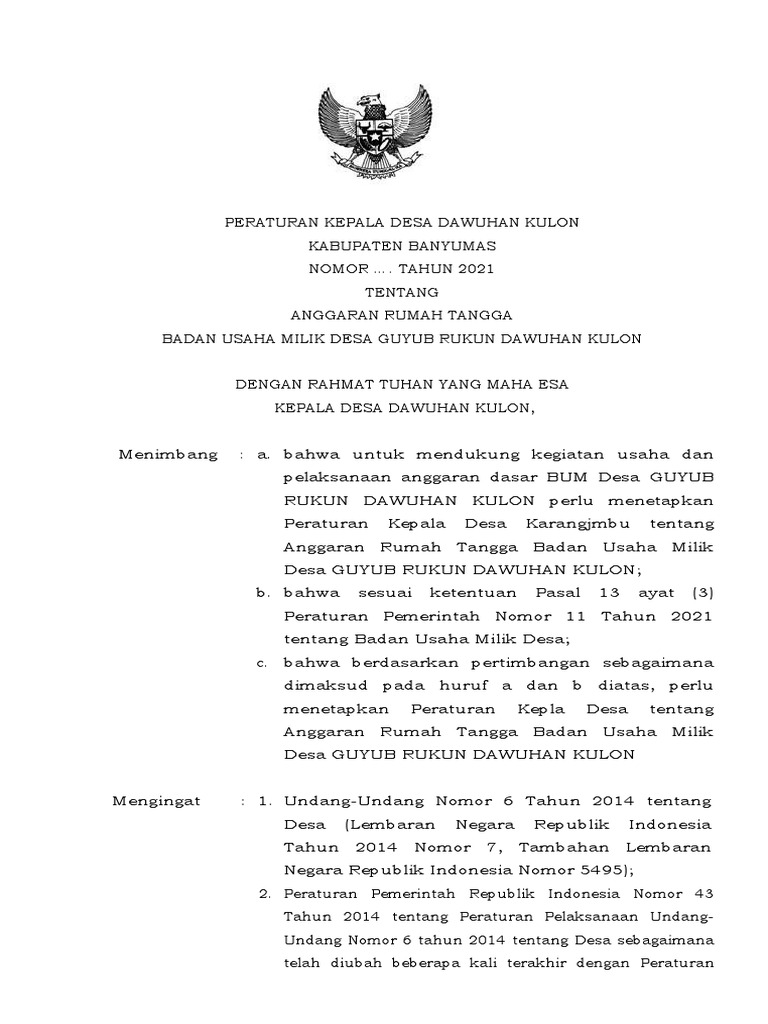 Perkades ART BUMDesa Dawuhan Kulon | PDF