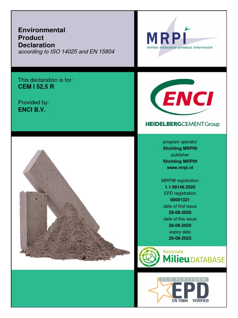 Cem I 52.5R Enci | PDF | Cement | Life Cycle Assessment