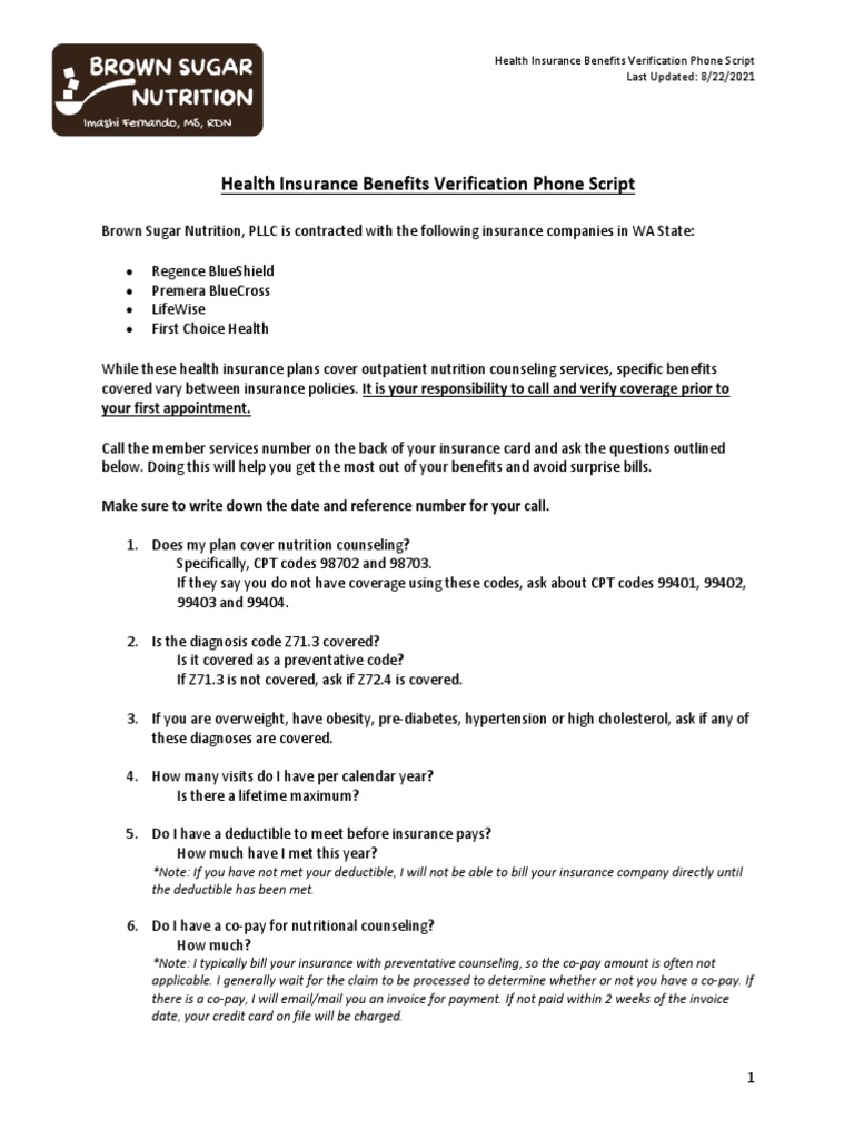 Health Insurance Benefits Verification Phone Script | PDF | Deductible ...