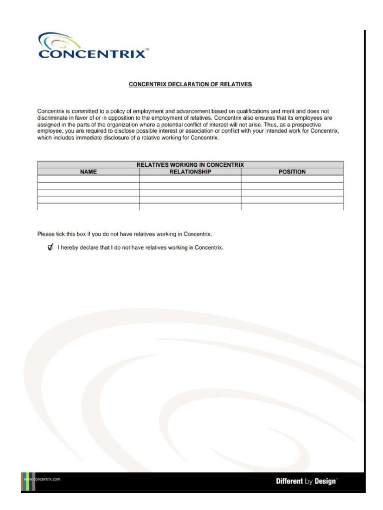 CNX Declaration of Relatives | PDF