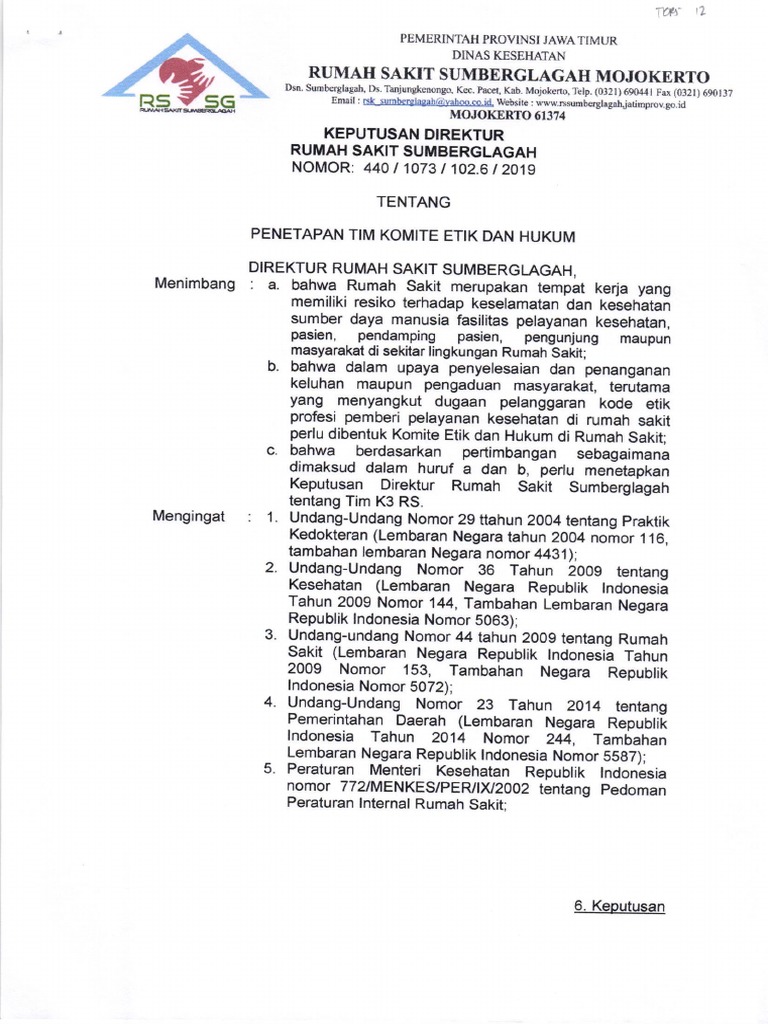 EP 1. SK Penetapan TIM Komite Etik | PDF