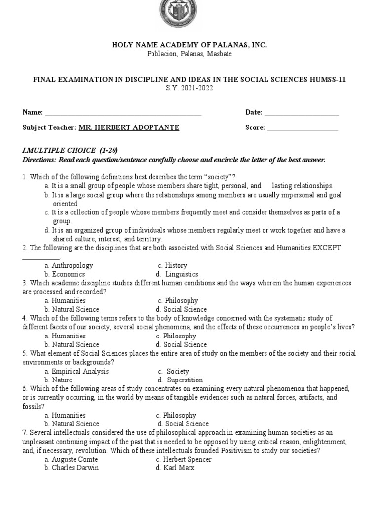 Discipline Final Exam | PDF | Social Sciences | Science