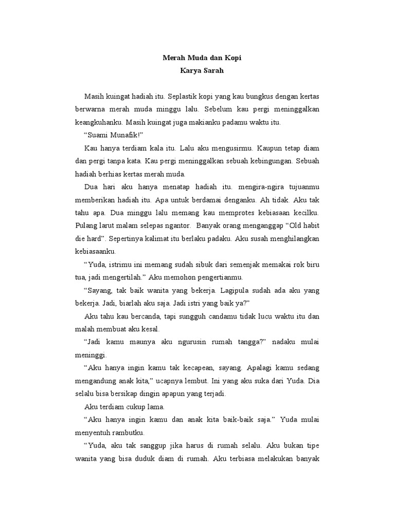 Merah Muda Dan Kopi. Cerpen | PDF | Pengembangan Diri | Fiksi Misteri, Thriller, & Kejahatan