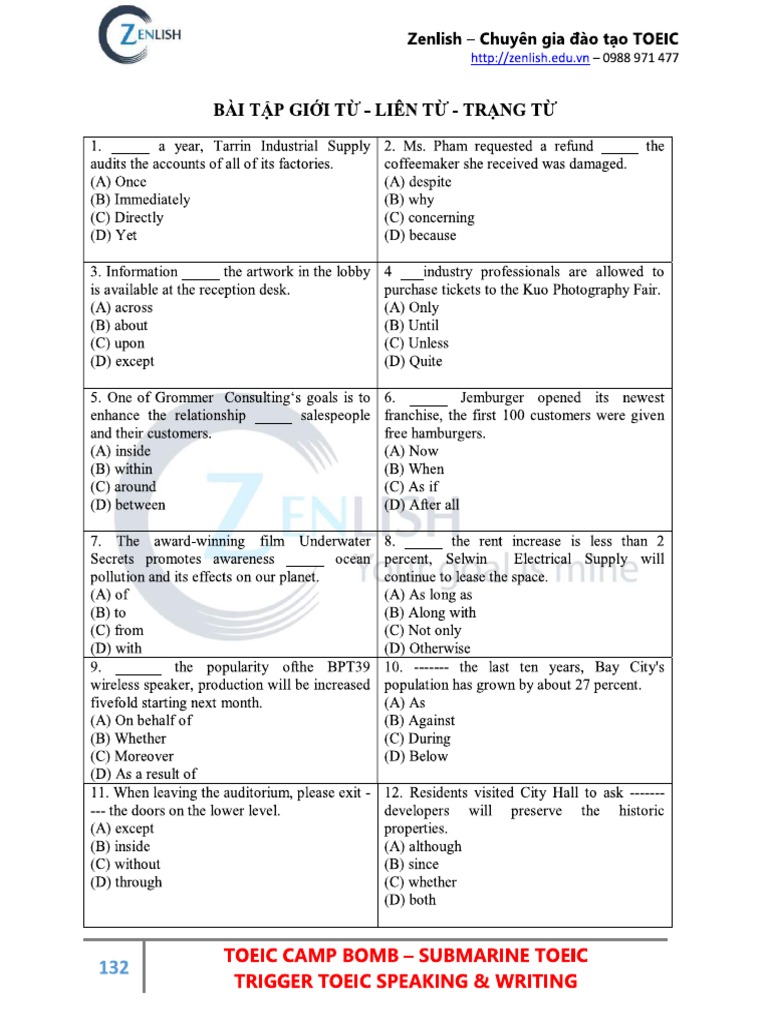 BÀI TẬP LIÊN TỪ GIỚI TỪ CAMP BOMB-đã gộp-đã nén | PDF