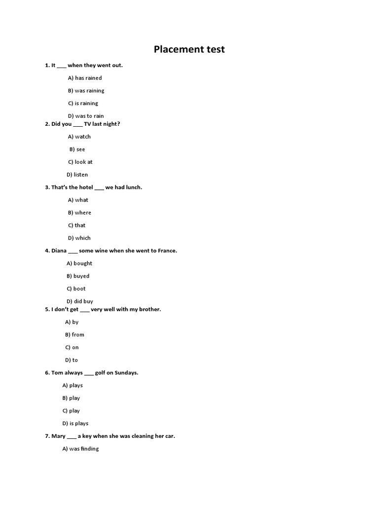 Placement Test For Children | PDF