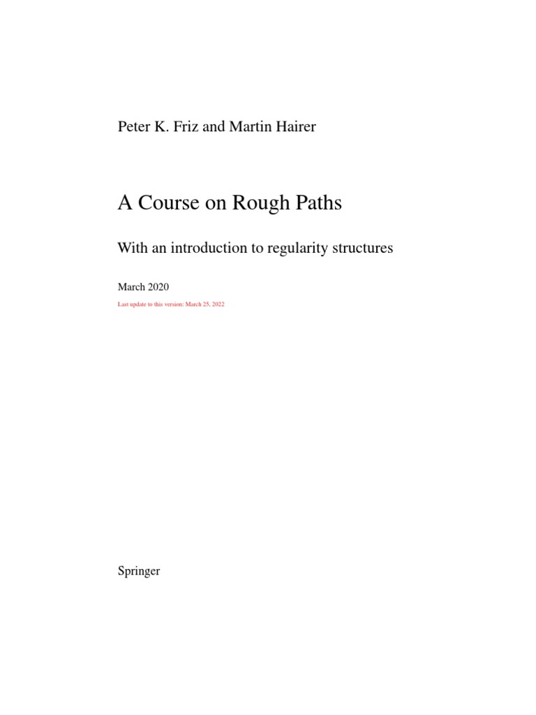A Course On Rough Paths | Download Free PDF | Differential Equations | Stochastic Differential ...