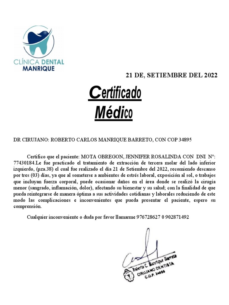 Jennifer Mota Obregon - Clínica Dental Manrique | PDF