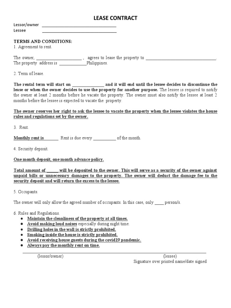 LEASE CONTRACT Sample | PDF | Law