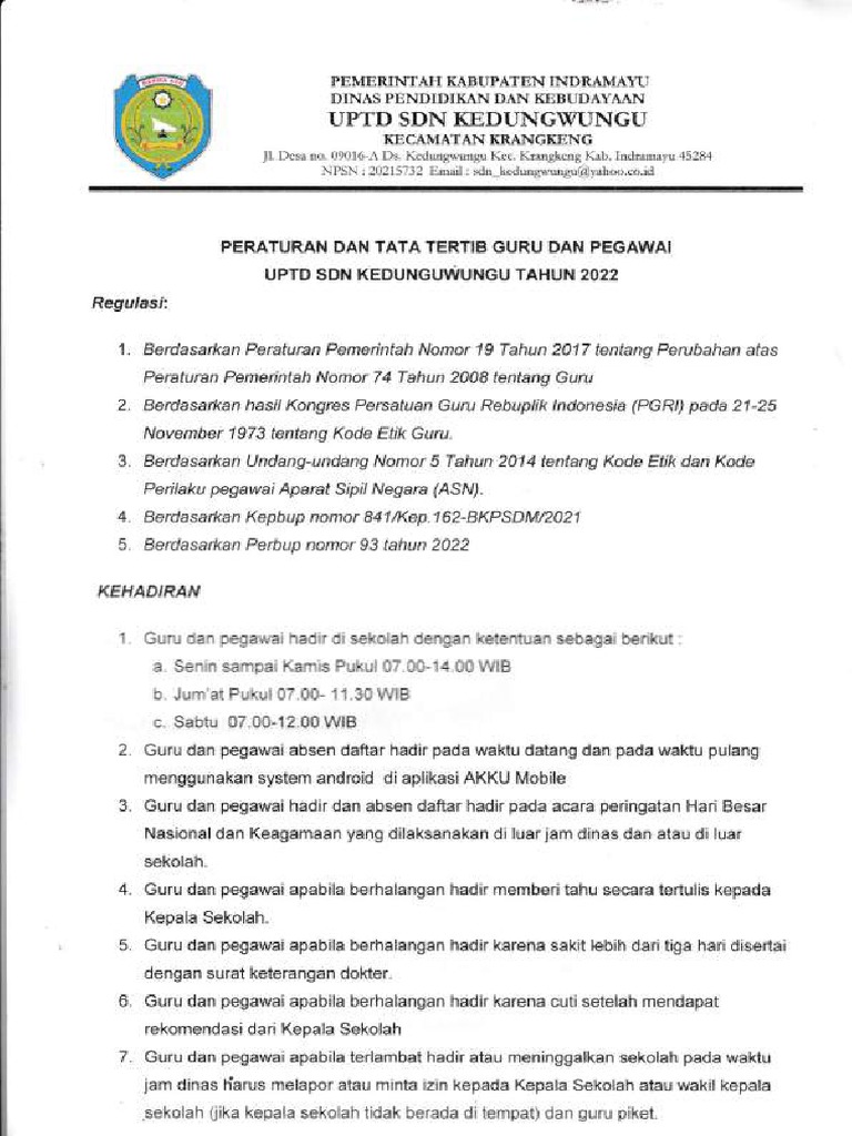 Tata Tertib Sekolah Siswa Dan Guru SDN Kedungwungu | PDF | Karier & Perkembangan | Kesehatan ...