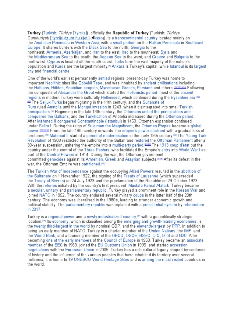 Turkey | PDF | Turkey | Anatolia