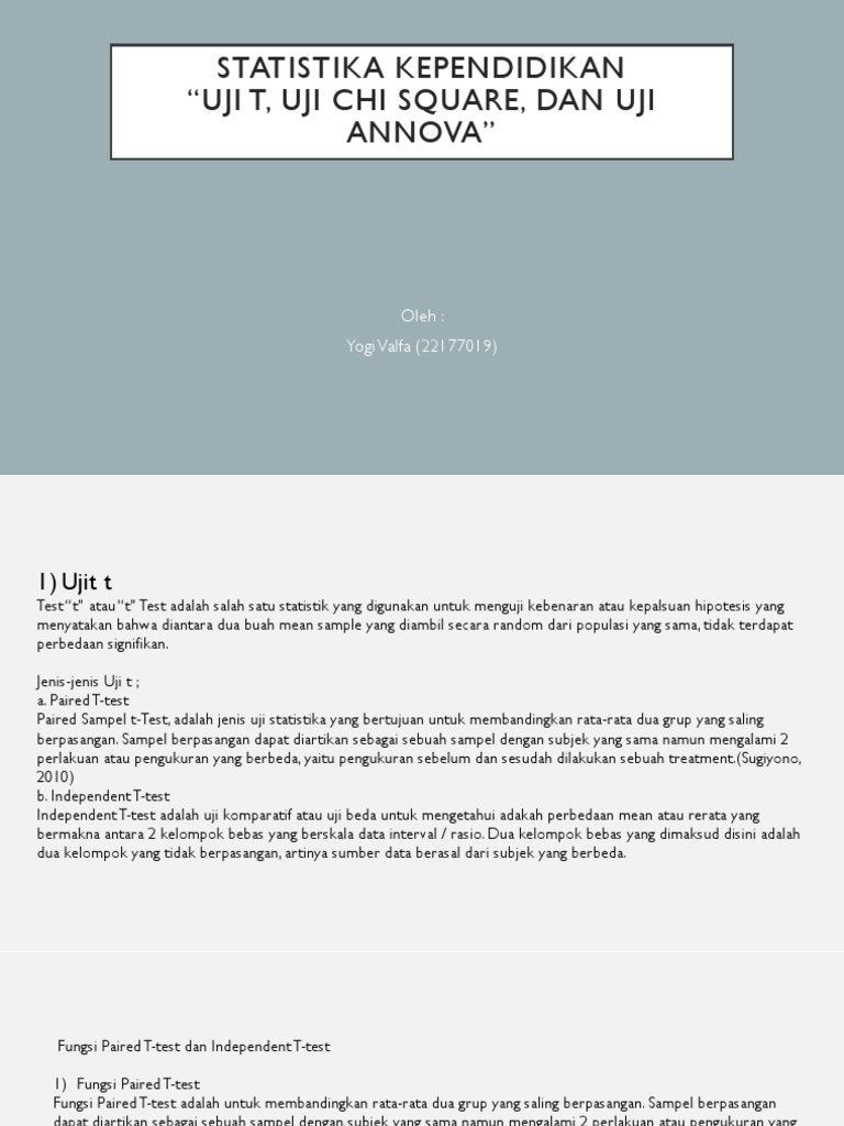 Uji T, Uji Chi Square, Dan Uji Anova | PDF