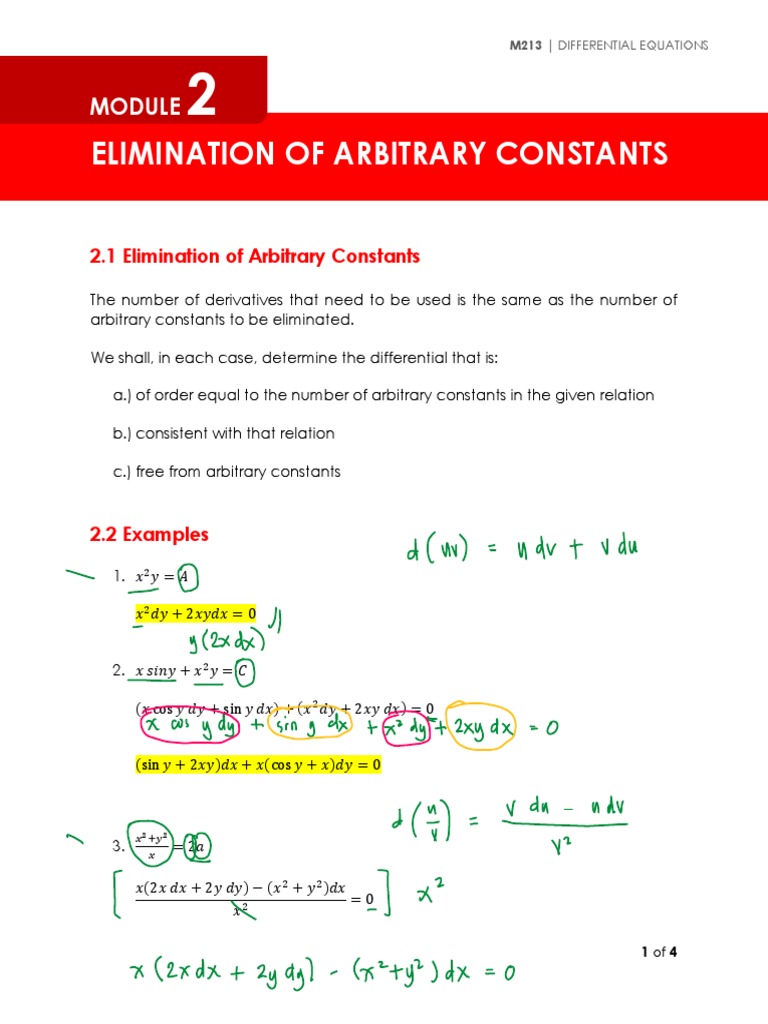Module 2 Elimination Of Arbitrary Constants Pdf Fair Use Copyright