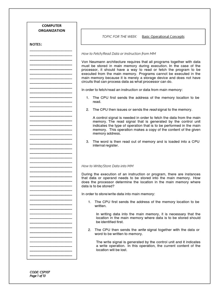 Topic 3 - 4 - Basic Operational Concepts | PDF | Computer Data Storage | Central Processing Unit