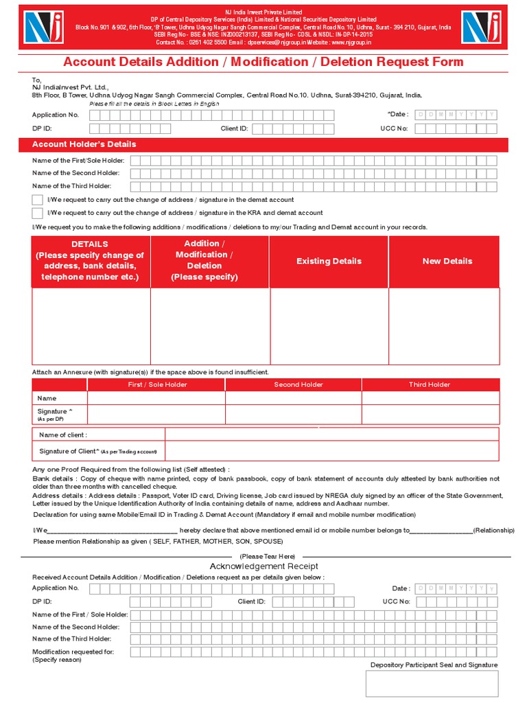 Account Details Addition / Modification / Deletion Request Form | PDF ...