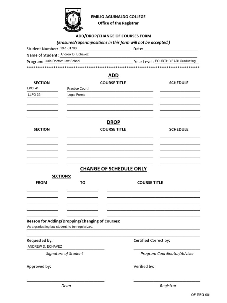 Adding Changing Dropping Form | PDF | Tuition Payments | Justice