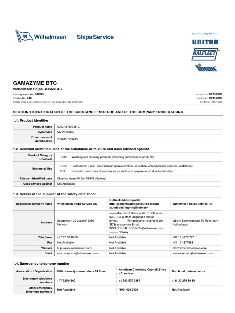 Gamazyme BTC | PDF | Waste Management | Dangerous Goods