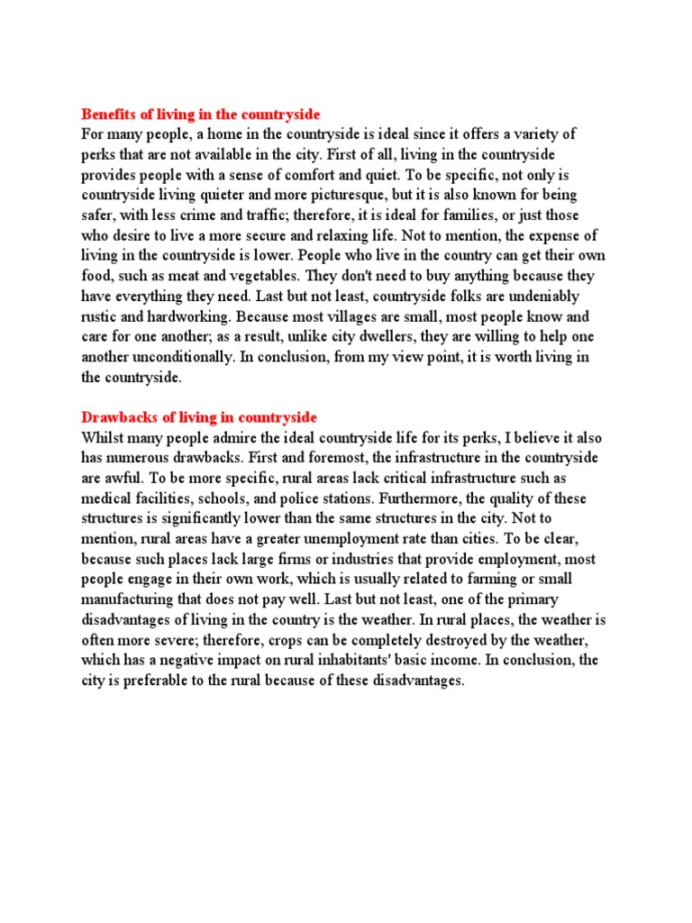 Better Benefits+Drawbacks of Countryside | PDF