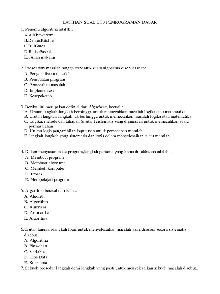 Soal UTS Pemrograman Dasar | PDF | Metode & Bahan Ajar | Komputer