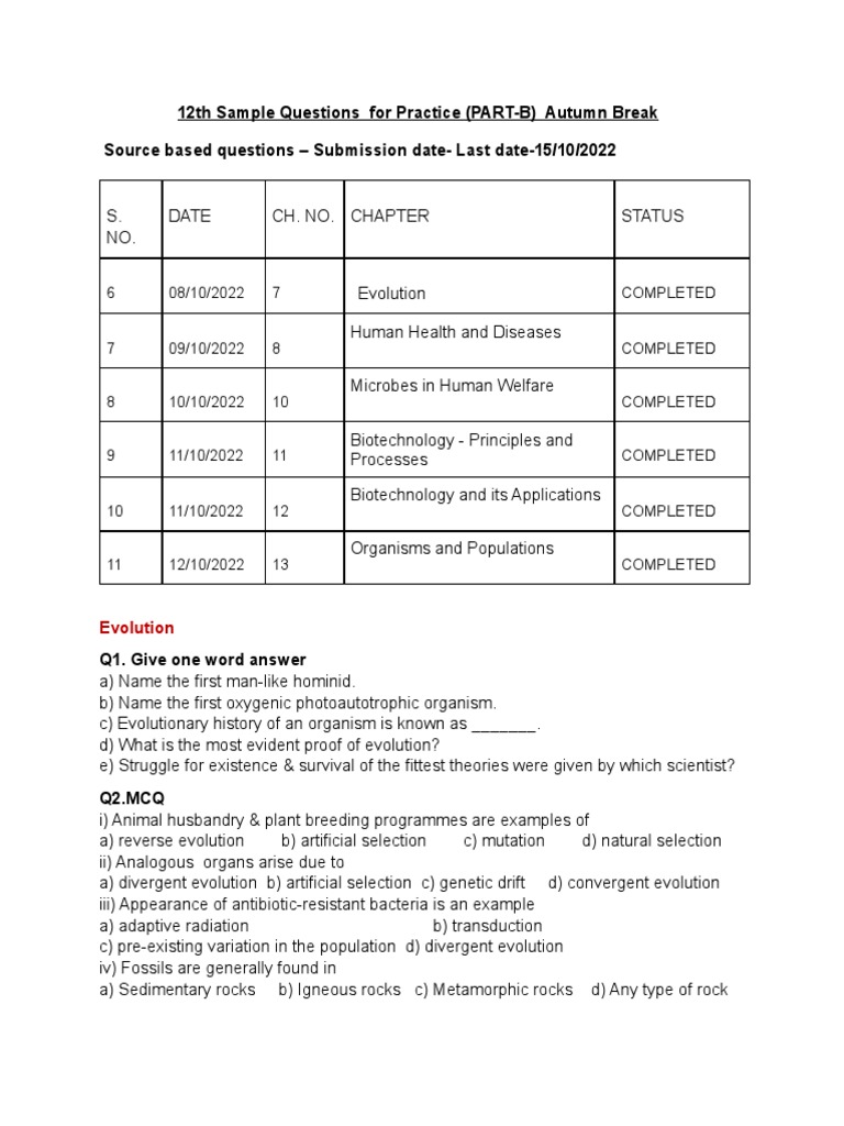 Question Bank Biology Class 12 | PDF | Dna | Natural Selection