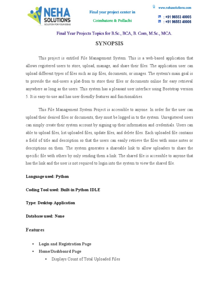 File Management System in Python NEHA SOLUTIONS 9655340006/9655340005 ...