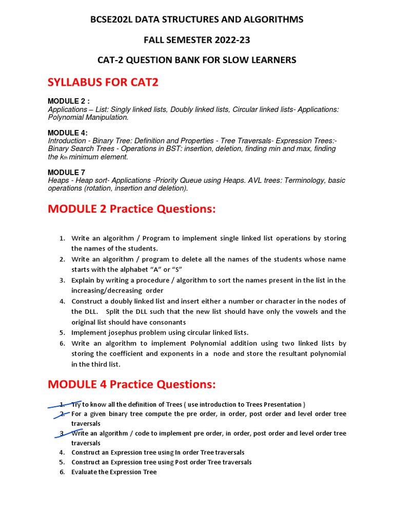 Slow Learns Question Bank | Download Free PDF | Algorithms And Data Structures | Computing