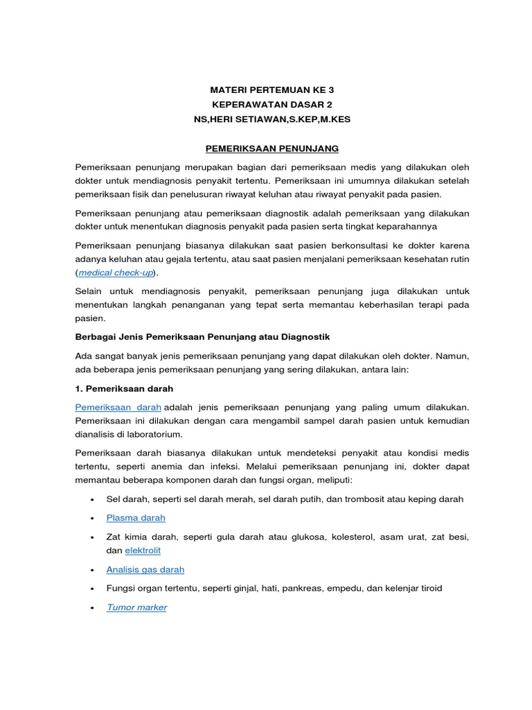 Jenis Pemeriksaan Penunjang Medis | PDF