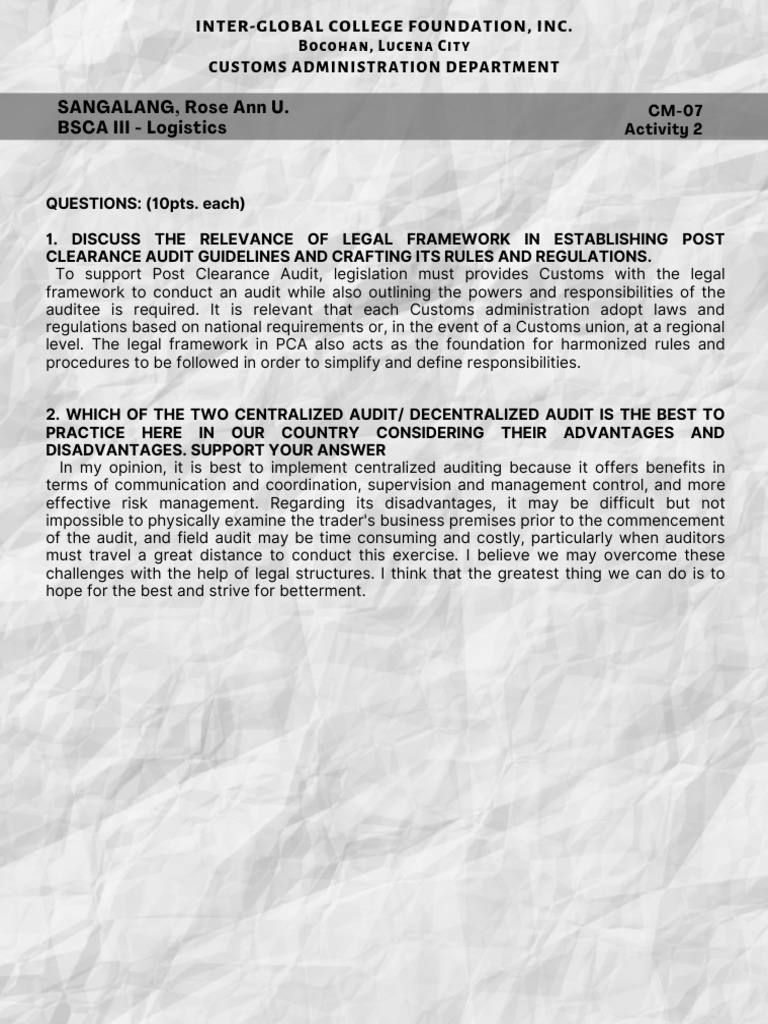 SRA CM07 Activity 2 | PDF | Business | Finance & Money Management