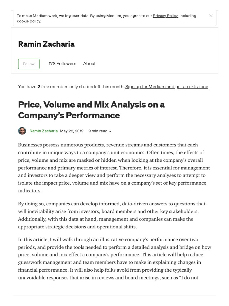 Price, Volume and Mix Analysis On A Company's Performance - by Ramin ...