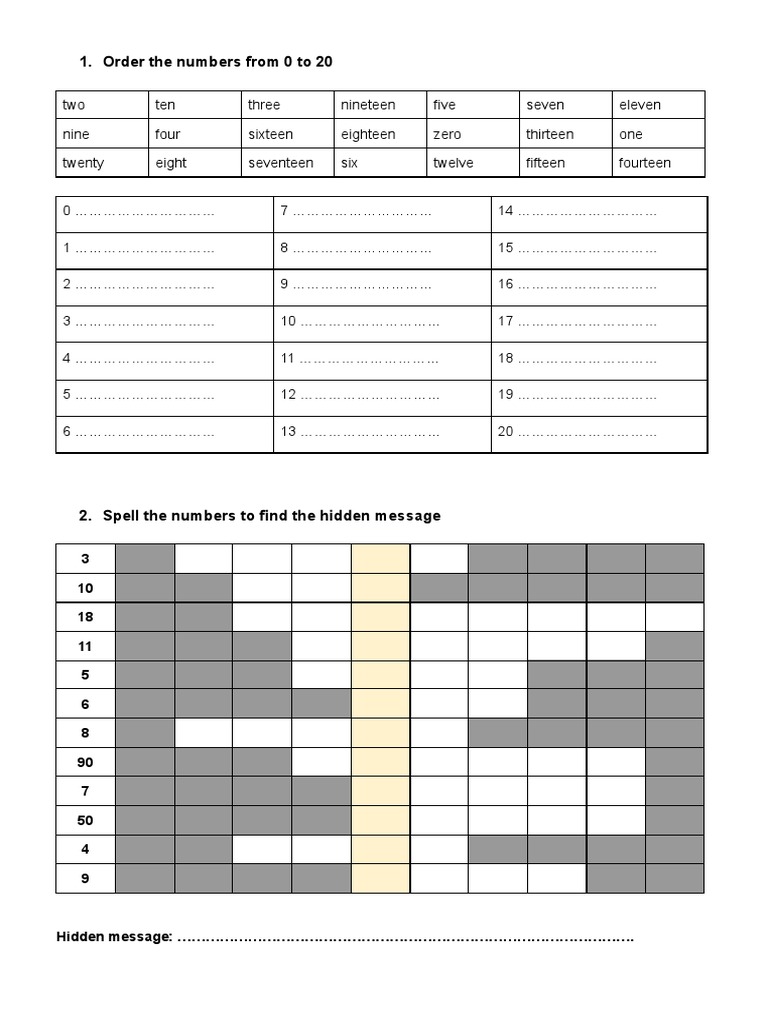 Order The Numbers From 0 To 20 | PDF | Games & Activities
