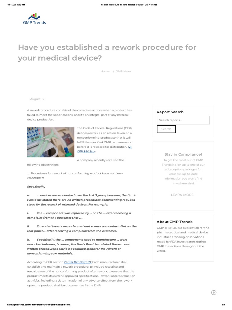 Rework Procedure For Your Medical Device - GMP Trends | PDF | Medical ...