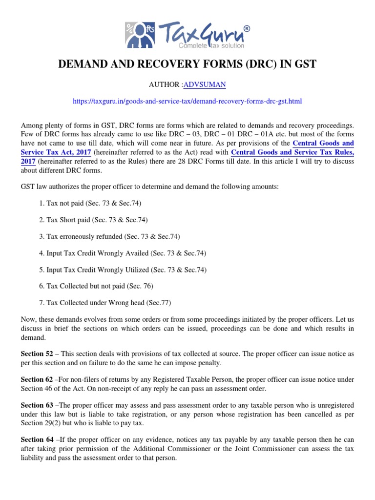 GST Demand & Recovery Forms Guide | PDF