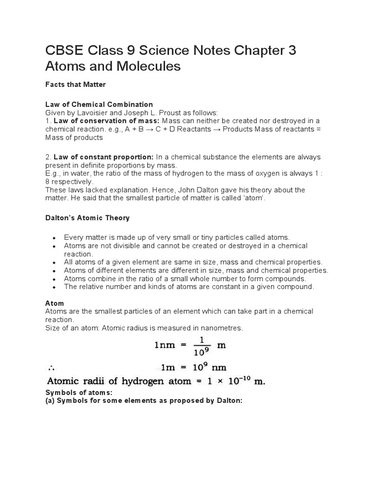 Atoms and Molecules Notes | PDF | Ion | Mole (Unit)