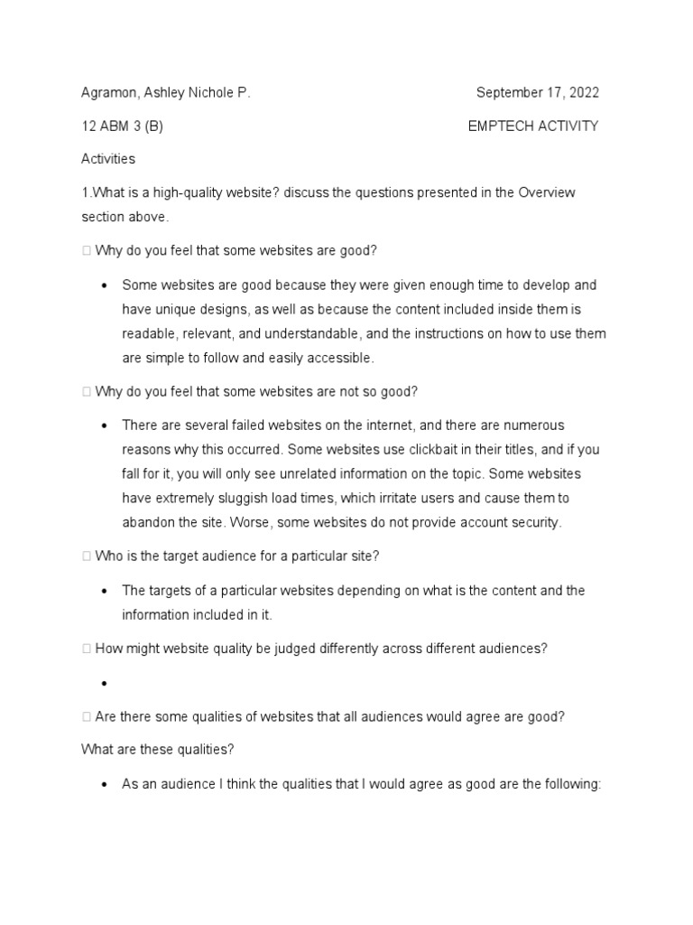 Emptech Activity 1 | PDF | World Wide Web | Internet & Web