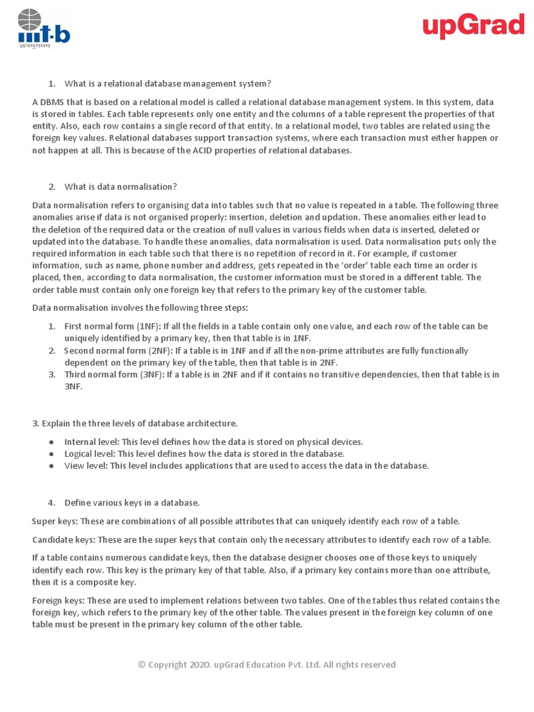 Interview Questions - Data Management | PDF | Relational Database | Databases
