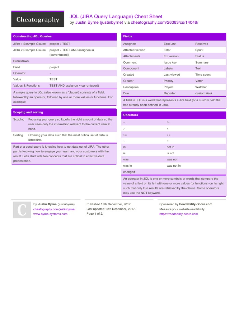 Justinbyrne - JQL Jira Query Language | PDF | Clause | Software Development Justinbyrne - JQL Jira Query Language | PDF | Clause | Software Development