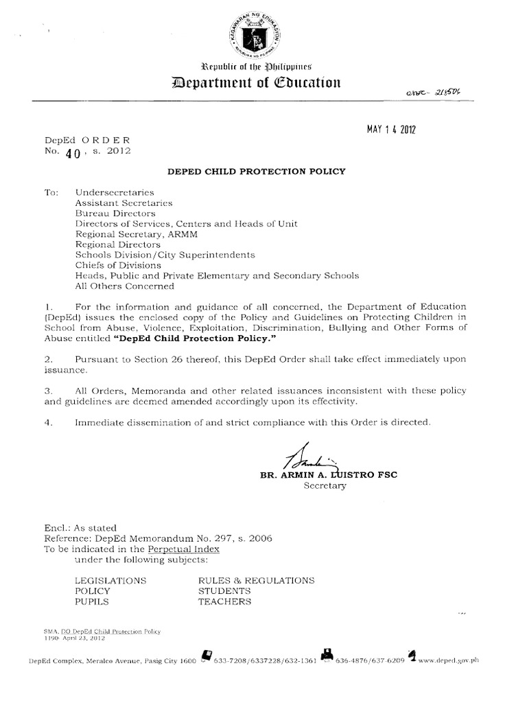 Child Protection Policy Deped | PDF