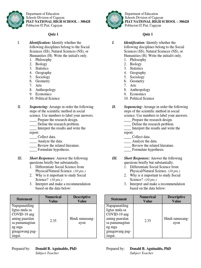 Social Science Quiz for Students | PDF