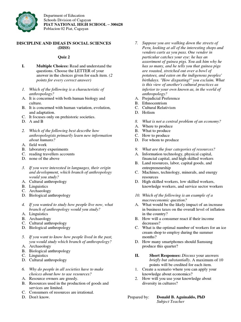 Quiz 2 Lesson 2 And 3 Pdf Anthropology Resource