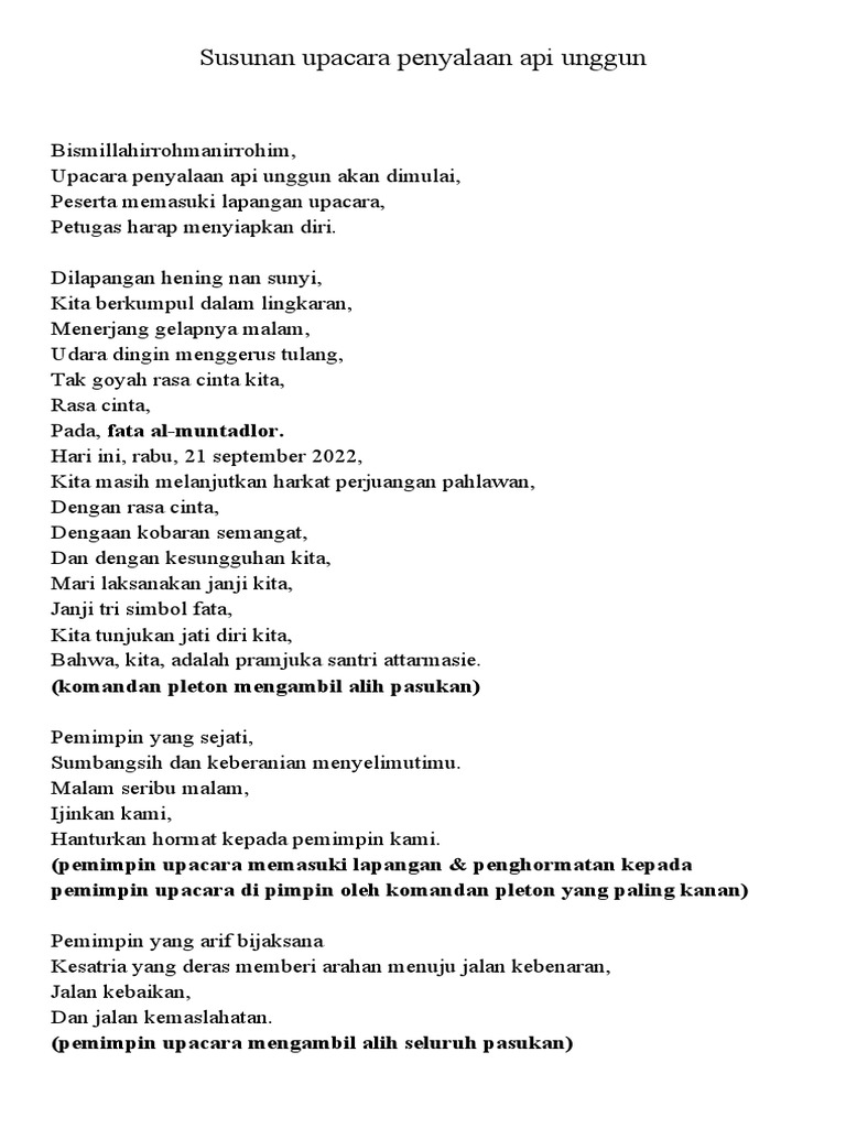 Susunan Upacara Penyalaan Api Unggun | PDF