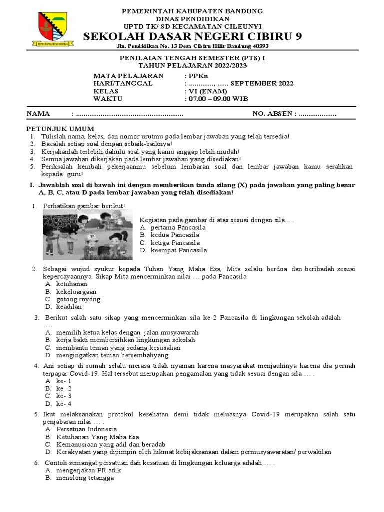 Soal PPKN PTS Ganjil Kelas 6 Tahun 2022/ 2023 | PDF