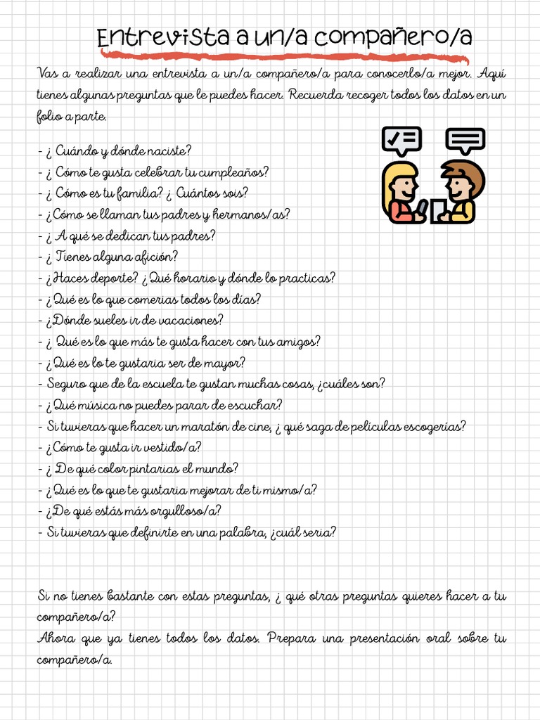 Preguntas para entrevistar a un compañero | PDF | Deportes y ...
