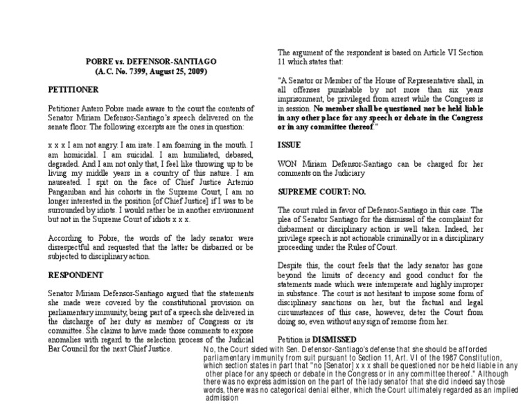 9 Pobre-Vs-Defensor-Santiago-Digest-Pr | PDF | Supreme Court Of The ...