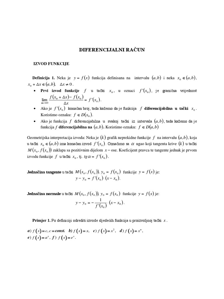 Izvod Funkcije I Diferencijalni Racun | PDF