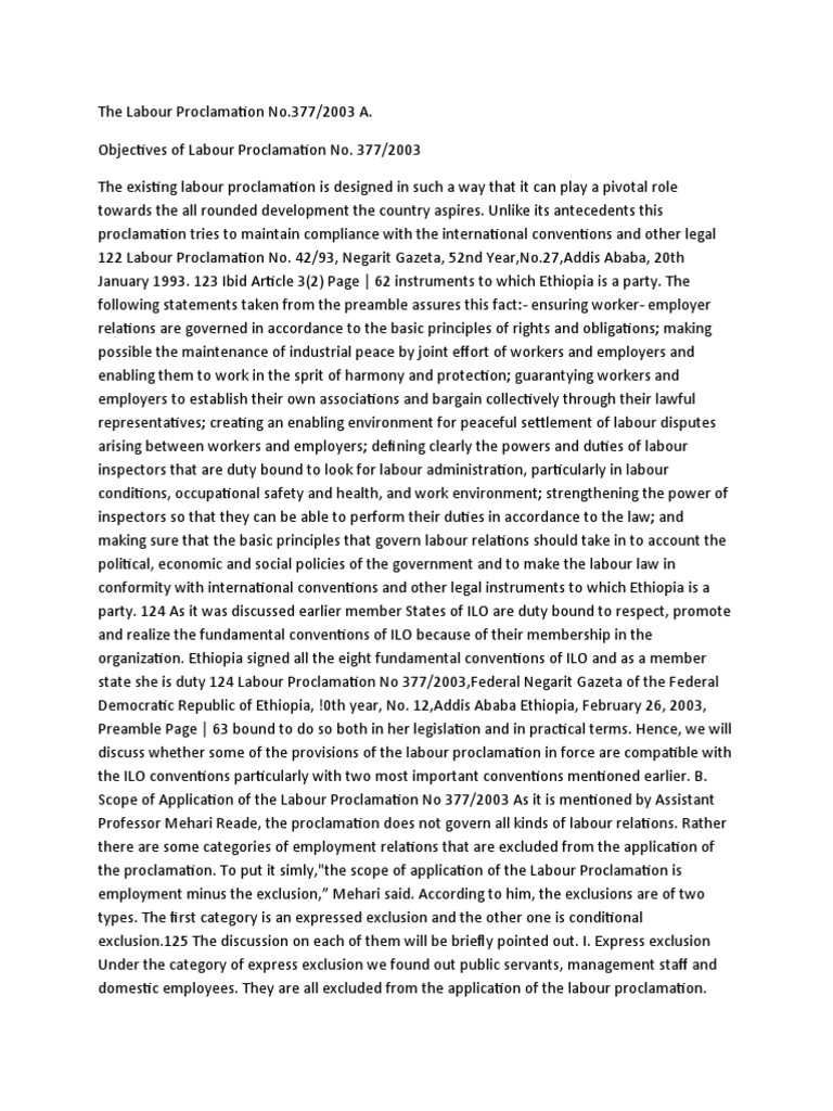 The Labour Proclamation No | PDF | Labour Law | International Labour ...